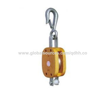 China Regular wood pulley block, single wheel with hook, snatch block ...