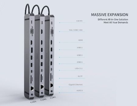 China Xfanic 3xUSB3.0 HDMI VGA USB-C SD/TF Aux3.5 RJ45 PD 11 in 1 usb c ...