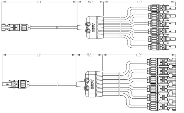 China IP67 6male to 1female cable harness TUV approved 1000VDC on ...
