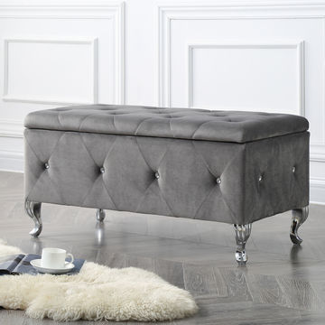 China Button design folding ottoman storage bench with drawer Grey ...