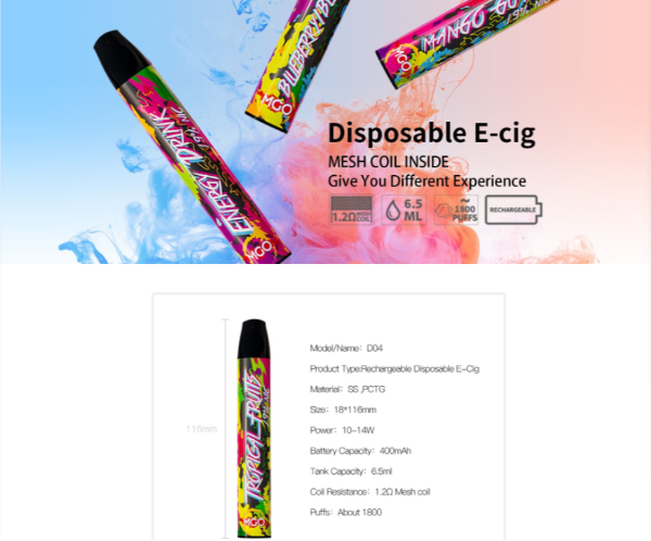 China MGO Rechargeable Disposable E-cig Vape Bar Up to 1800Puffs Mesh ...