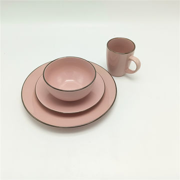 China Dining table set dishes&plates china housewares 16pcs luxury pink ...