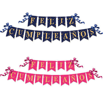 China Spanish letter happy birthday party pull flag with bow on Global ...