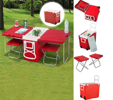 China Large Volume Plastic 27L Folding Ice Box With Table and Stool ...