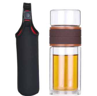 China 200ML and 100ML double wall high borosilicated glass tea bottle ...