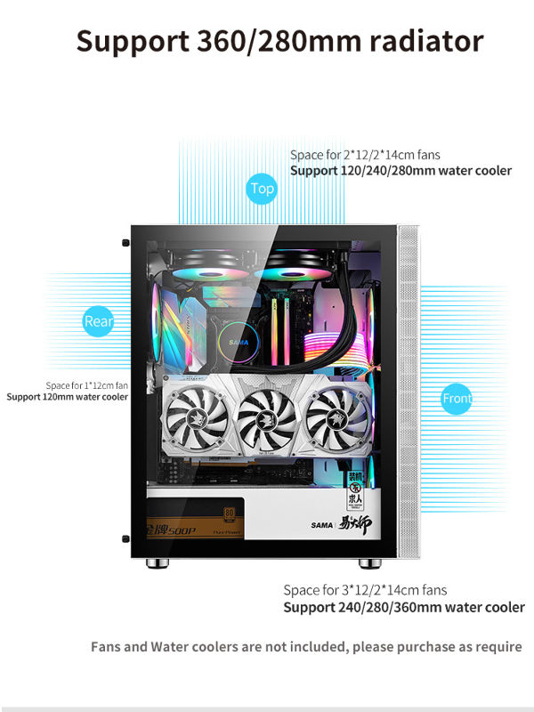 China SAMA 3703 ATX gaming pc case ARGB stripe computer cabinet fashion ...