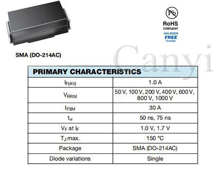 China SMD Ultra-fast recovery Rectifier DO214AC Plastic Diode 1A SMA rectifier diode US1A US1D ...