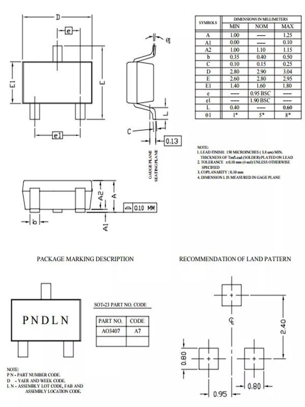 China AO3407 Marking X7HV2T 30V 4.3A P-Channel MOSFET Transistor ...