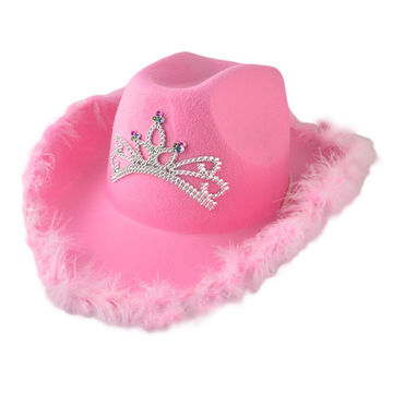 China New Design Princess Crown Girl's plain Pink Sequin cow girl ...