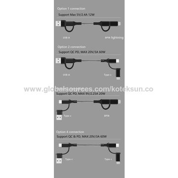 China USB C Multi Fast Charging Cable PD 60W Nylon Braided Cord 4-in-1 ...