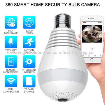 China Wireless IP Camera Bulb Light WiFi Fisheye 1080P 360 degree Mini ...