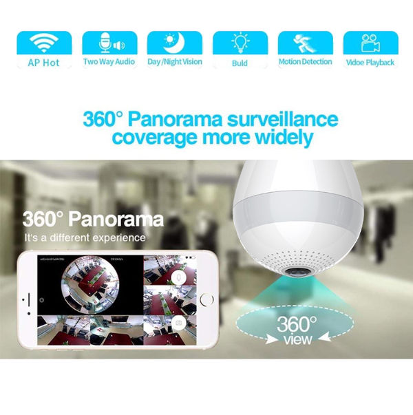China Wireless IP Camera Bulb Light WiFi Fisheye 1080P 360 degree Mini ...