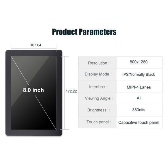 China Kingtech 8 inch display OEM Color TFT LCD 800*1280 DOTS with touch panel lcd display on ...