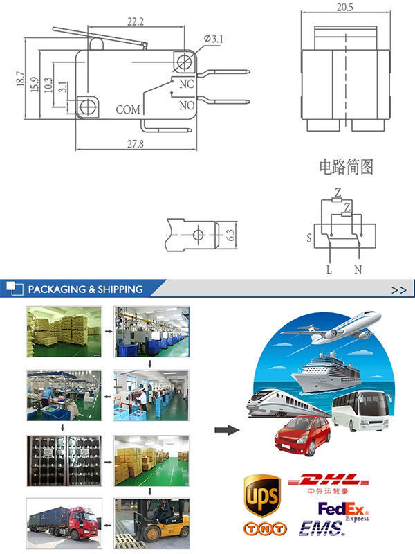 China Sub-miniature snap-action micro switches, up to 5A/10A/16A125 ...