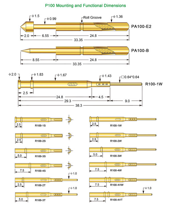 Spring Contact Probes PCB Test Pin Test probe gold-plated Brass Pogo ...