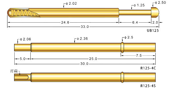 Spring Contact Probes PCB Test Pin Test probe gold-plated Brass Pogo ...