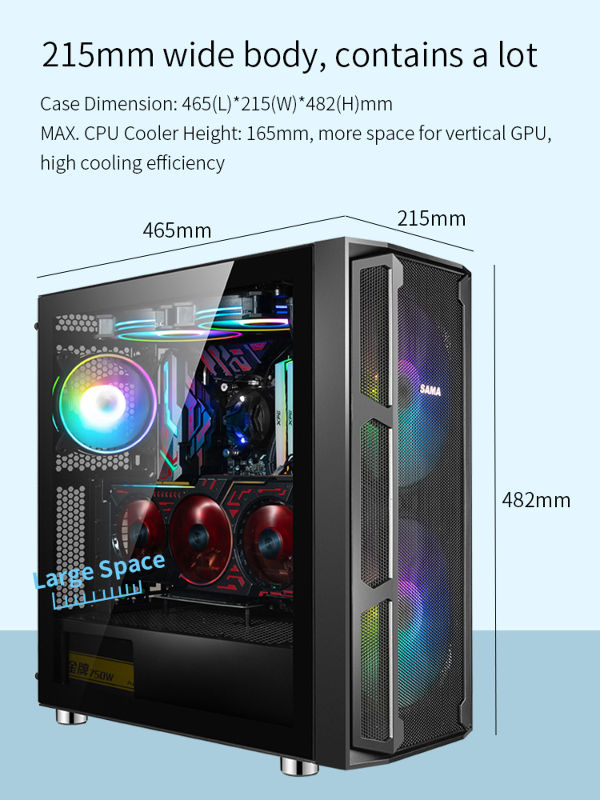 China AOJIIE W03 elegant pc case computer tempered glass gaming ...
