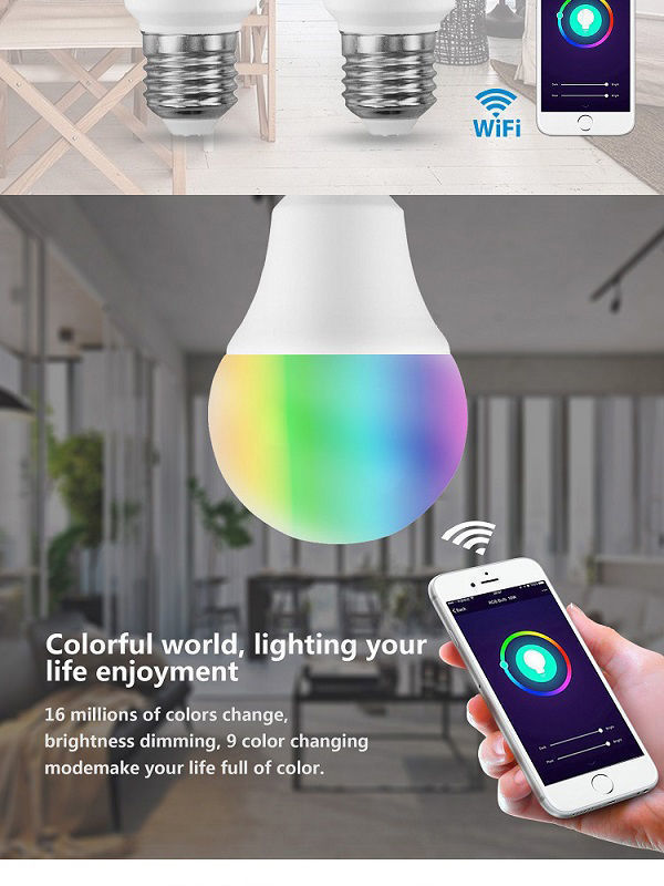 Colour smart wifi rgb led bulb B22/E26/E27, LED Smart WiFi Bulb LED ...