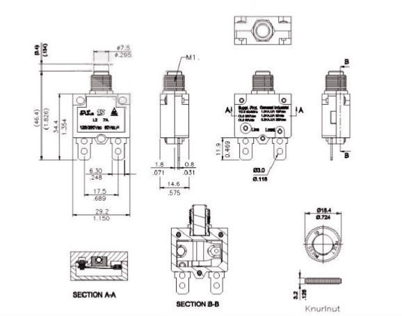 15A 125/250VAC thermal overload protector elctronic circuit breaker for ...