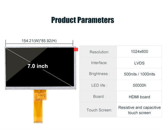 China Kingtech 7 inch display 1024x600 high brightness display driver ...