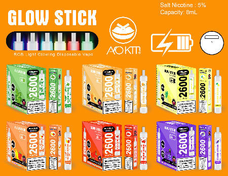 Disposable vape wholesale AOKIT glow stick with RGB lights rechargeable ...