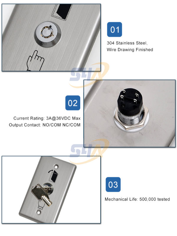 China Stainless steel door release key switch access emergency switch ...