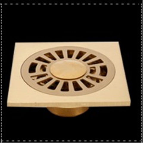 China Bathroom floor drain copper gold square brass anti odor floor ...