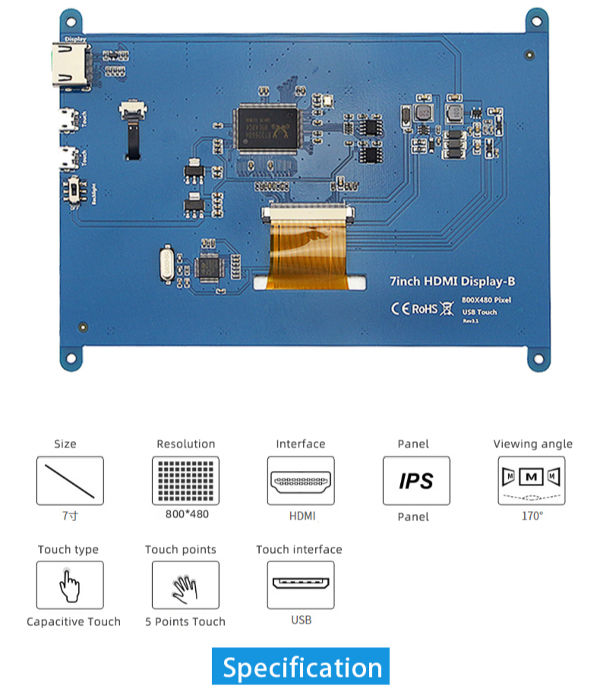 Hong Kong SAR 7 inch raspberry pi 5 Points Touch Screen IPS 800*480 ...