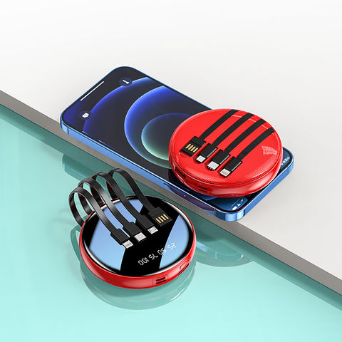 China Round Shape Built-in Cable Portable Mini Charger Mobile Powerbank ...