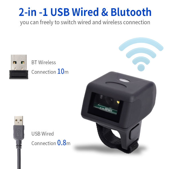 China Portable Wearable Mini Finger Bar Code Reader Compatible with BT ...