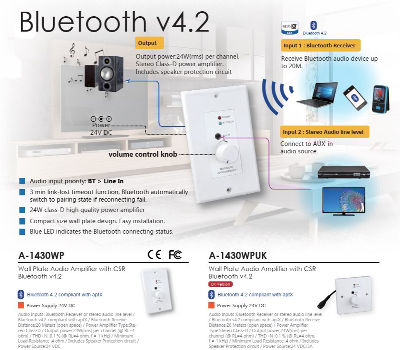 Taiwan Wall Plate Audio Amplifier with CSR Bluetooth v4.2 on Global ...