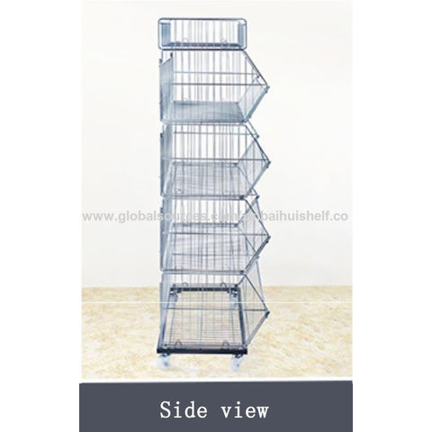 China Supermarket stacking wire basket, collapsible wire display basket ...