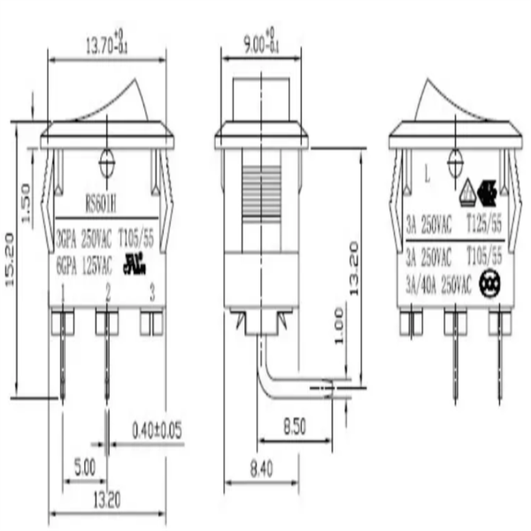 China Rocker switch,3A 12V 2 right angled pin defond miniature custom rocker switch labels on ...