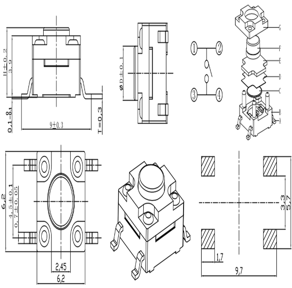 China Tact switch, waterproof ip67 surface mount type 9mm on Global ...
