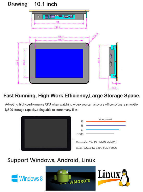 China 10.1 inch Embedded PC i7 i5 J1900 Win 10 Touchscreen Barebone industrial panel pc on ...