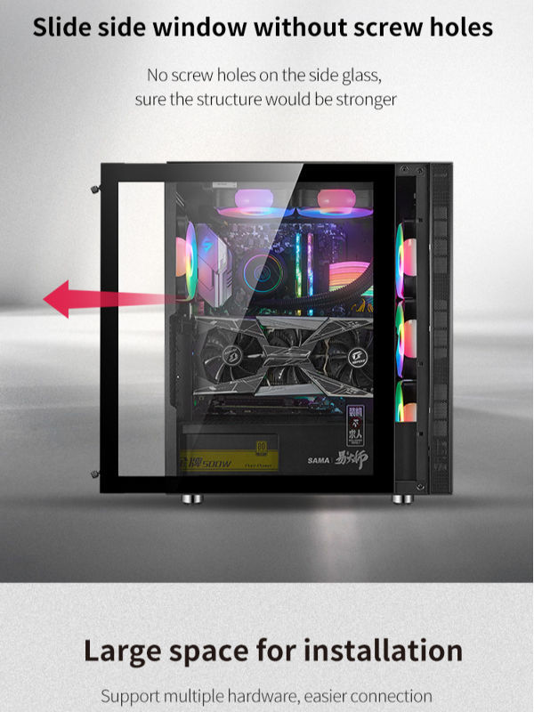 SAMA 3703 computer case master Easy ATX pc cabinet with cool ARGB strip ...