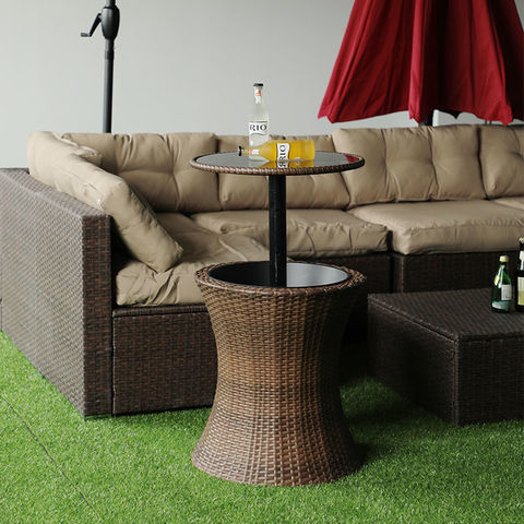 China Ice Bucket Table HOMFUL Outdoor Patio Ice Cooler Bar Table Rattan ...