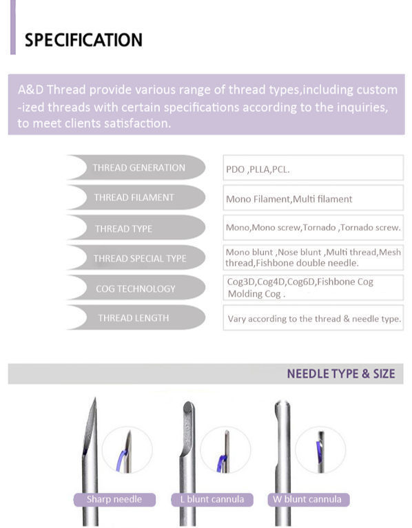 China Korea collagen pdo thread lift Mono Screw 29G 60mm hilos tensores ...
