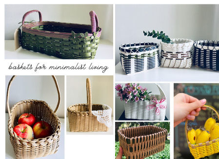 Vietnam Hand woven paper band basket, storage basket with handles ...