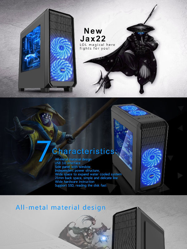 China AOJIE Jax 22 black mid tower computer cases tempered glass game ...