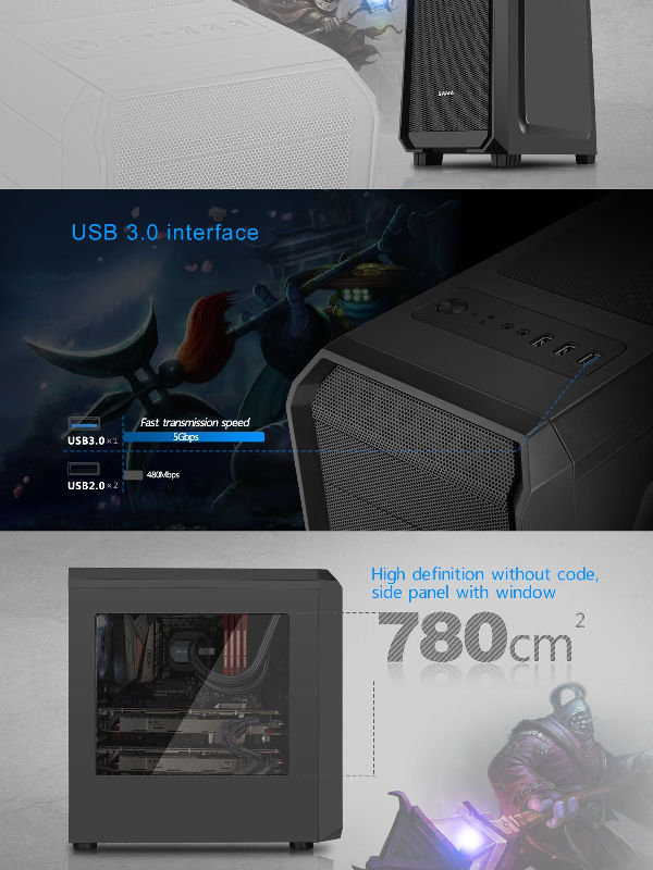 China AOJIE Jax 22 black mid tower computer cases tempered glass game ...