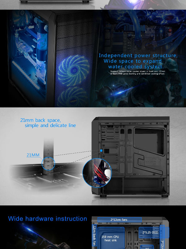 China AOJIE Jax 22 black mid tower computer cases tempered glass game ...