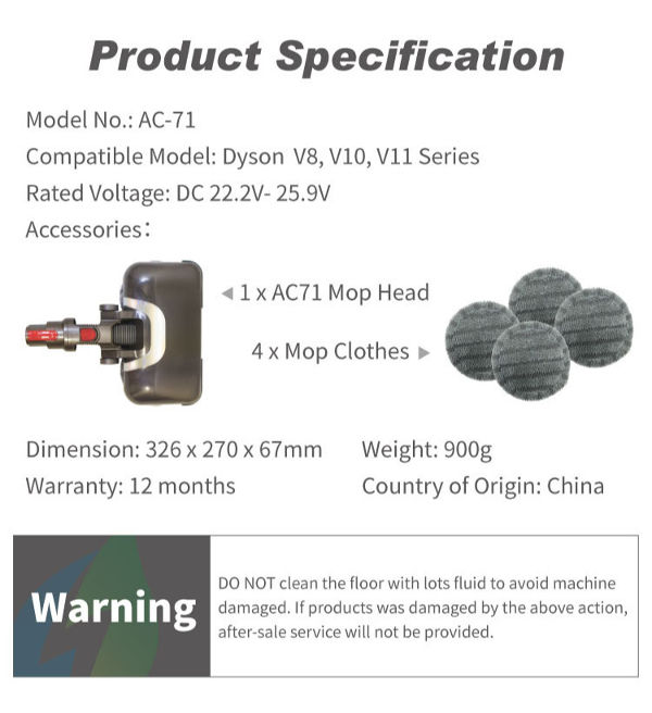 Dysons mop head with dry wet sterilizing for V8 V10 V11, household LED ...