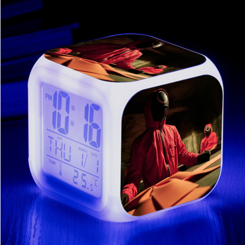 China Squid Game Mask Man Colorful Color Changing Alarm Clock Mute LED ...