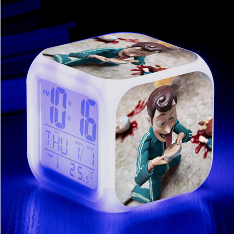 China Squid Game Mask Man Colorful Color Changing Alarm Clock Mute LED ...
