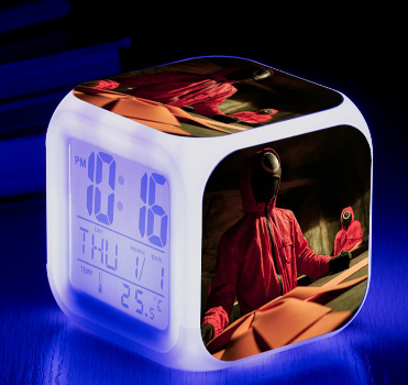 China Squid Game Mask Man Colorful Color Changing Alarm Clock Mute LED ...