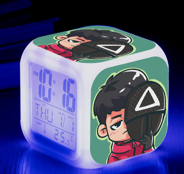 China Squid Game Mask Man Colorful Color Changing Alarm Clock Mute LED ...