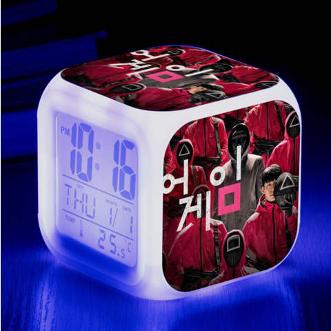 China Squid Game Mask Man Colorful Color Changing Alarm Clock Mute LED ...
