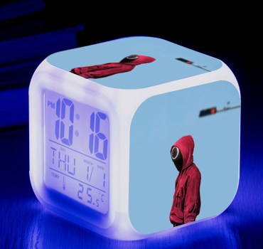 China Squid Game Mask Man Colorful Color Changing Alarm Clock Mute LED ...