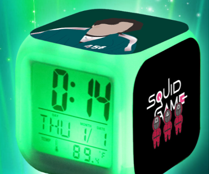 China Squid Game Mask Man Colorful Color Changing Alarm Clock Mute LED ...